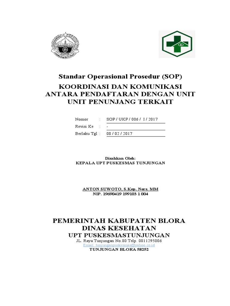 SOP Koordinasi Dan Komunikasi Antara Pendaftaran DG Unit Penunjang Terkait | PDF