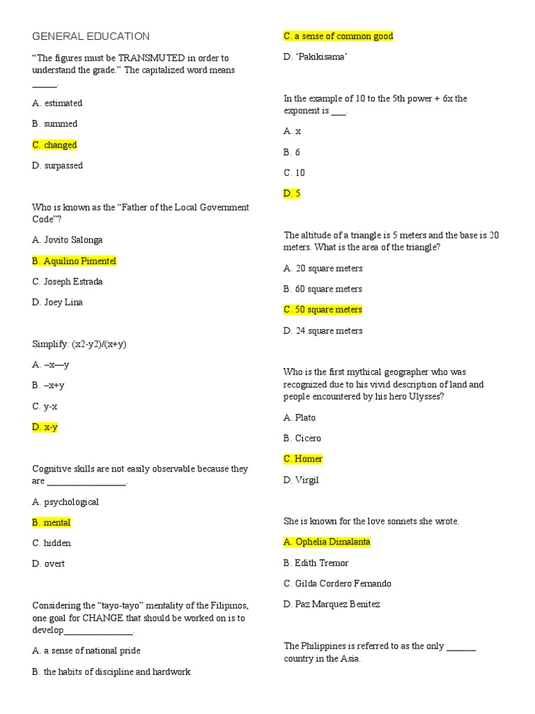 GenEd - Mock Board With Answer | PDF | Poetry | Philippines