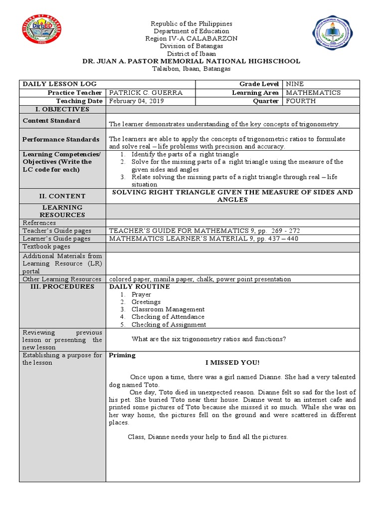 Dll-Solving-Right-Triangles Edit Na | PDF | Triangle | Elementary Geometry