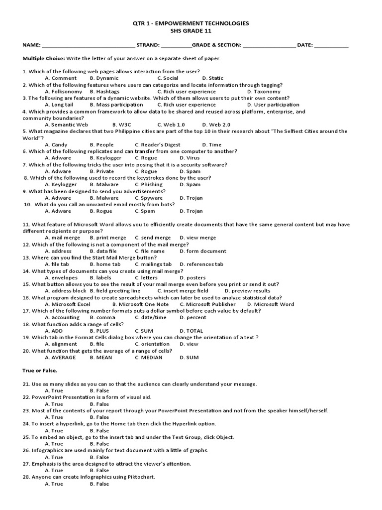 Empowerment Tech Diagnostic Test or Pre Test | PDF | Infographics ...