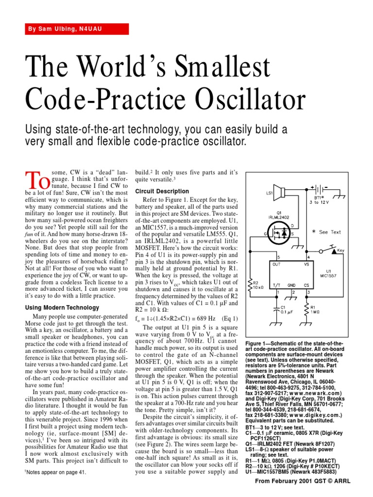 Worlds Smallest Code Pract Oscillator-N4UAU | PDF | Switch | Loudspeaker