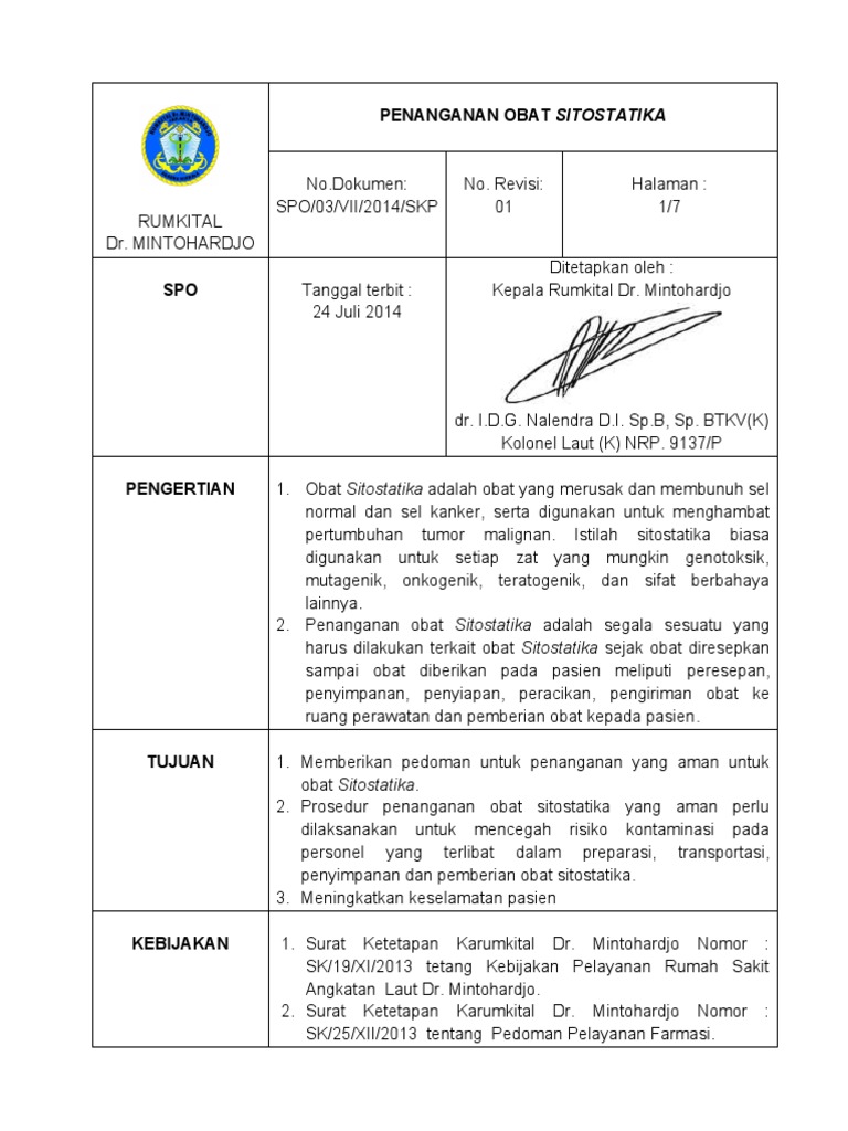 Prosedur Penanganan Obat Sitostatika | PDF | Pengembangan Diri