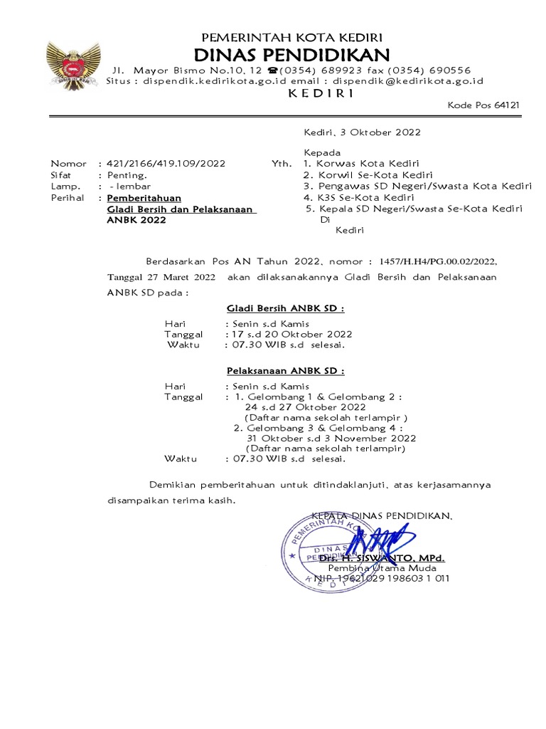 SURAT PEMBERITAHUAN GLADI BERSIH DAN PELAKSANAAN ANBK SD 2022-Revisi-1 ...