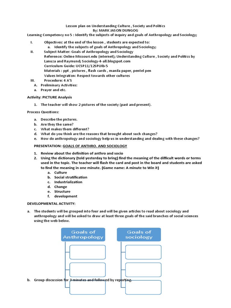 5.a Lesson Plan On Understanding Culture Jason | PDF | Social Science ...