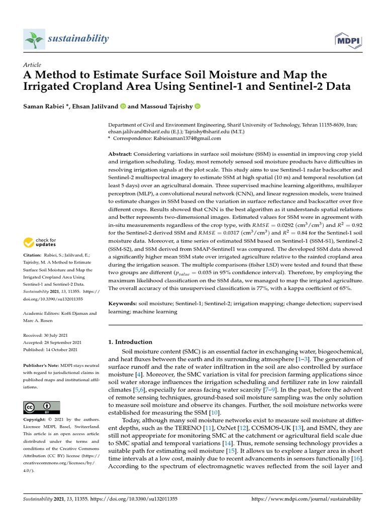 A Method To Estimate Surface Soil Moisture and Map The - Sustainability ...