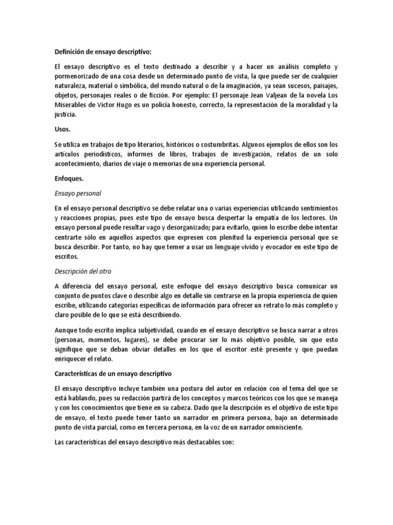 Ensayo Descriptivo | PDF | Ensayos | Experiencia Ensayo Descriptivo | PDF | Ensayos | Experiencia