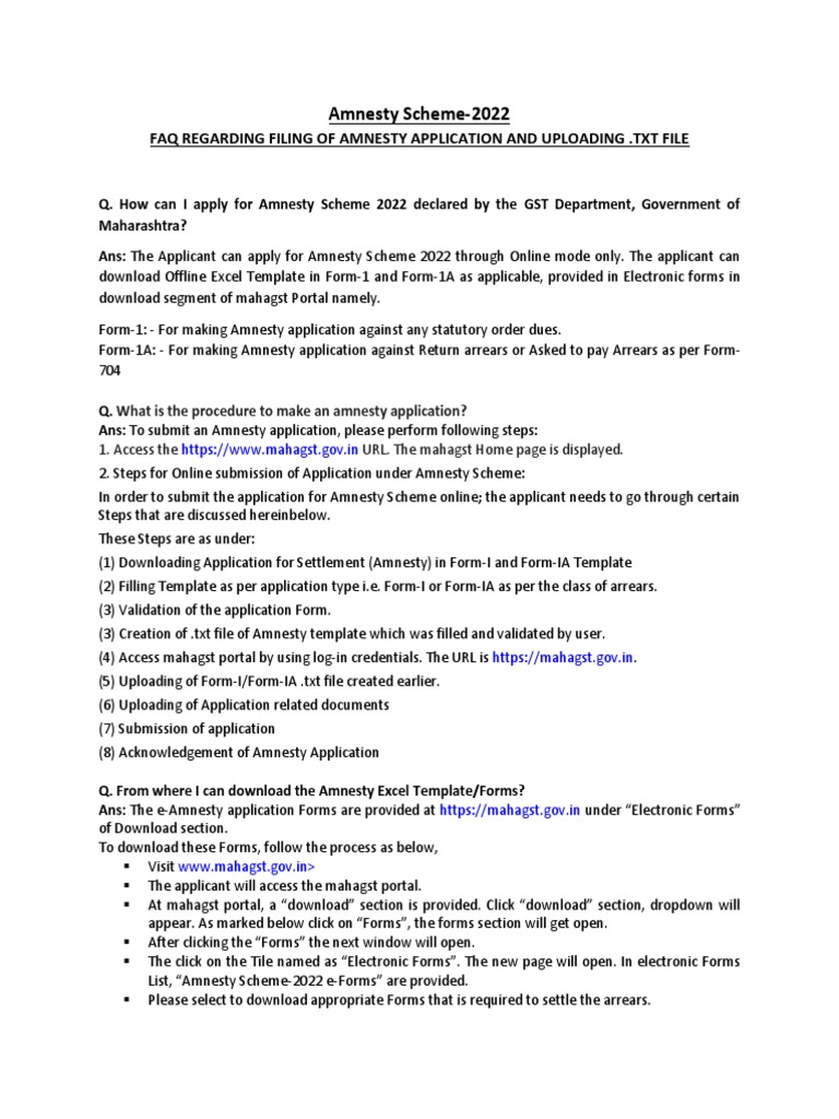 Faq Regarding Filing of Amnesty Application and Uploading | PDF ...