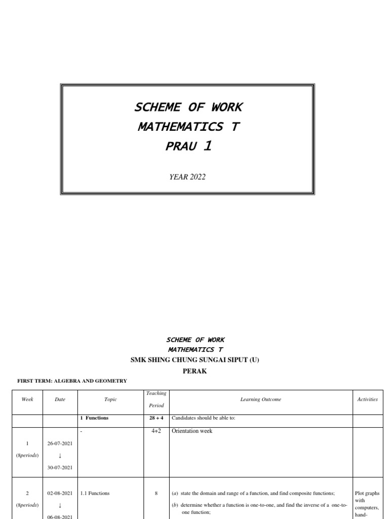 Mathematics Scheme of Work 2022 | PDF | Matrix (Mathematics ...