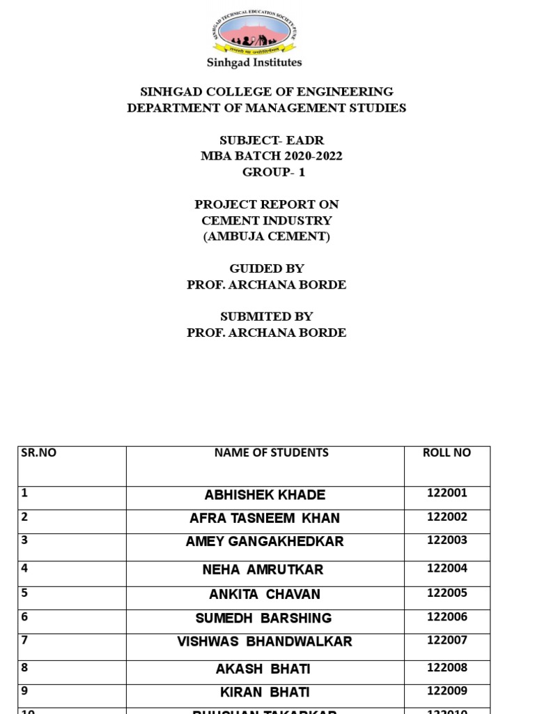 Ambuja Cement (Group No. 1) | PDF