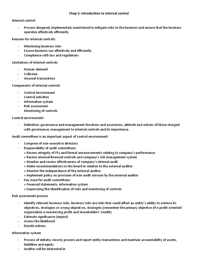 Summary Note of Assurance - Chap 5 - 7 | PDF | Internal Control ...
