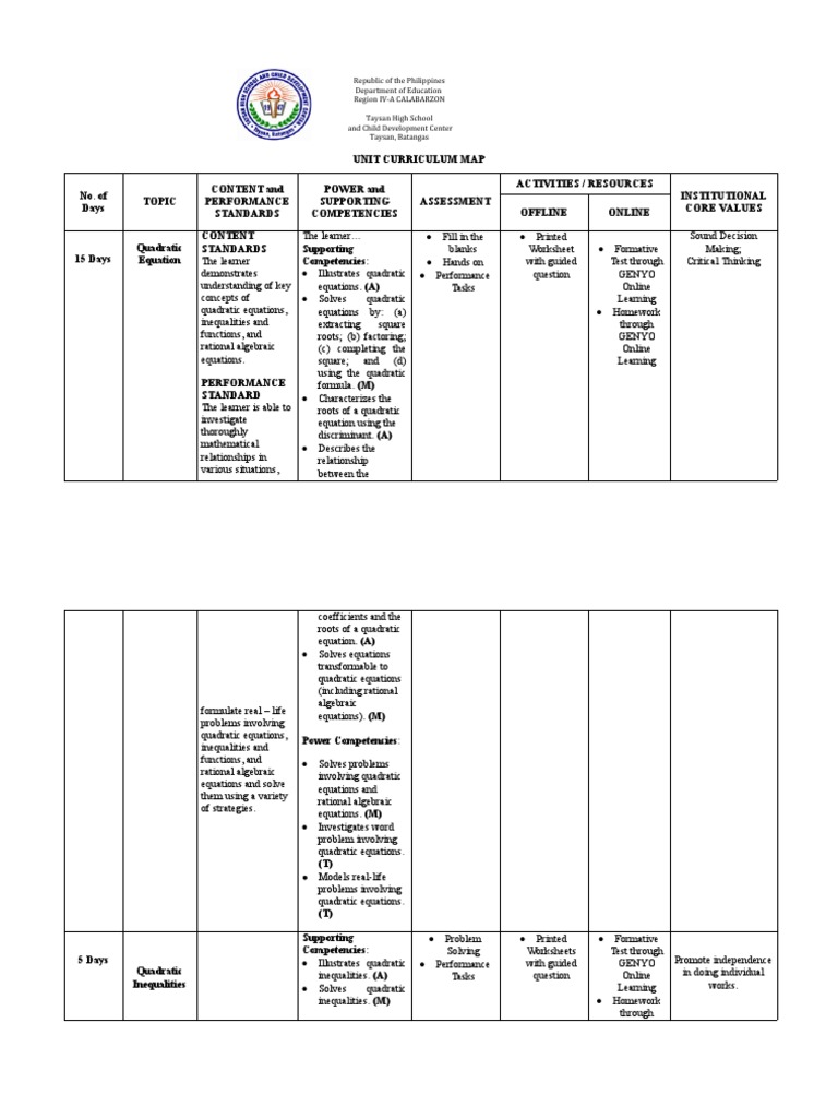 G9 First Grading CM Peac | PDF | Quadratic Equation | Equations