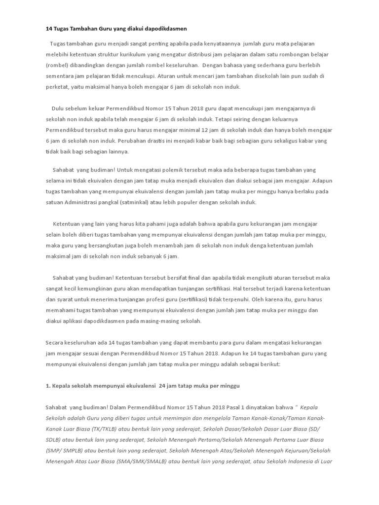 14 Tugas Tambahan Guru Yang Diakui Dapodikdasmen | PDF | Pengembangan Diri