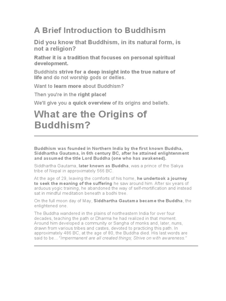 A Brief Introduction To Buddhism | PDF | Gautama Buddha | Noble ...
