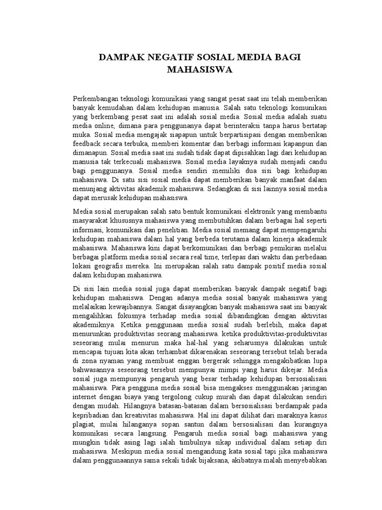 Dampak Negatif Sosial Media Bagi Mahasiswa | PDF