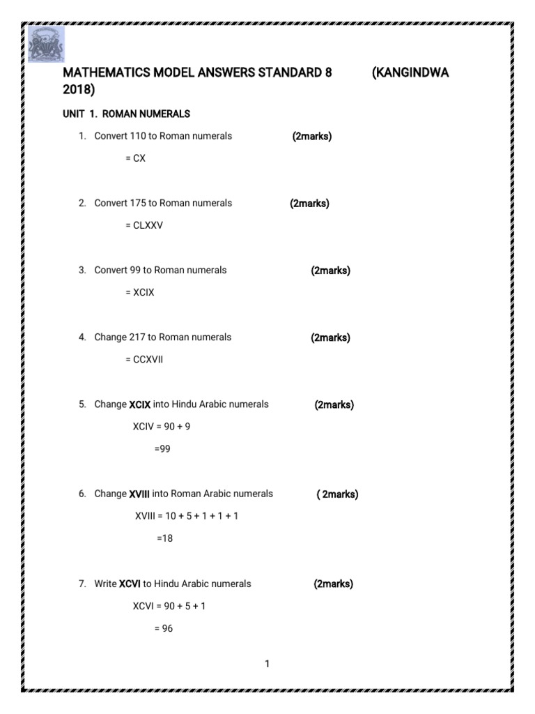 Standard 8 Mathematics Model Answers | PDF | Speed | Elementary Mathematics