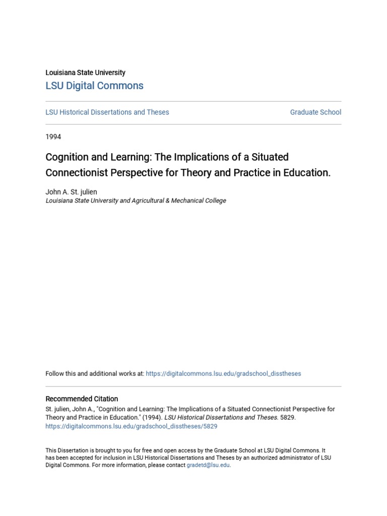Cognition and Learning - The Implications of A Situated Connection ...