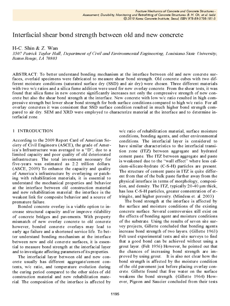 Bond Strength Between Old & New Concrete | PDF | Concrete | Adsorption