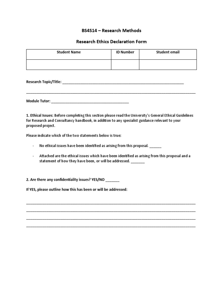 BS4S14 - Research Ethics Declaration Form | PDF | Art