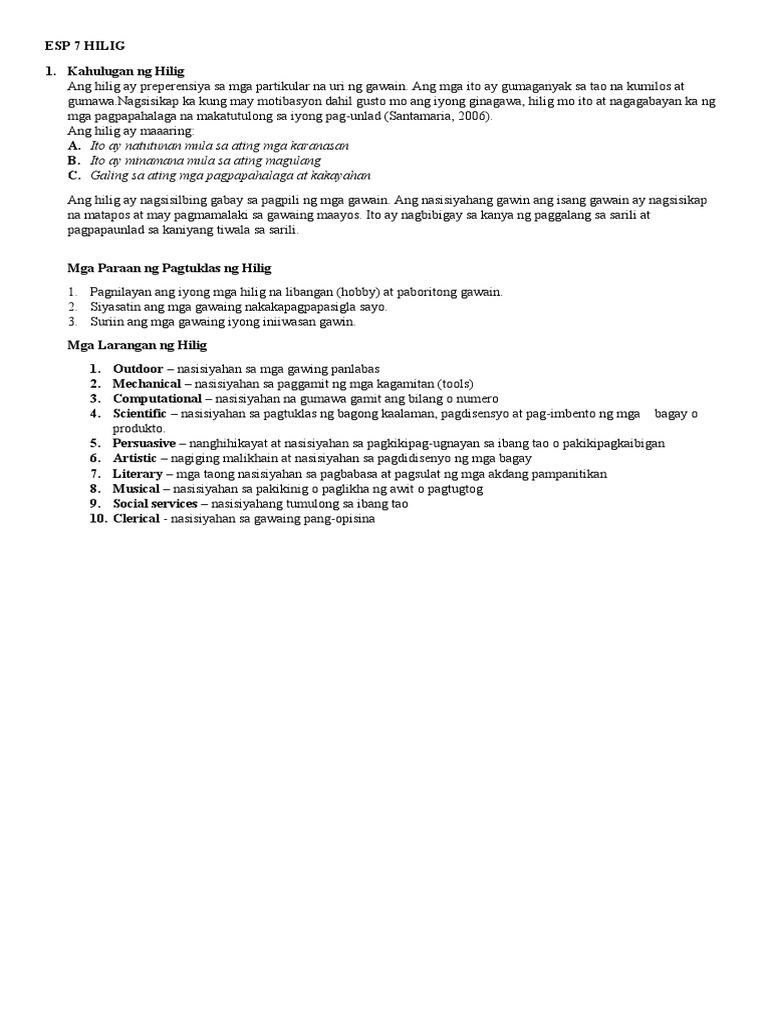 ESP 7 Notes HILIG | PDF