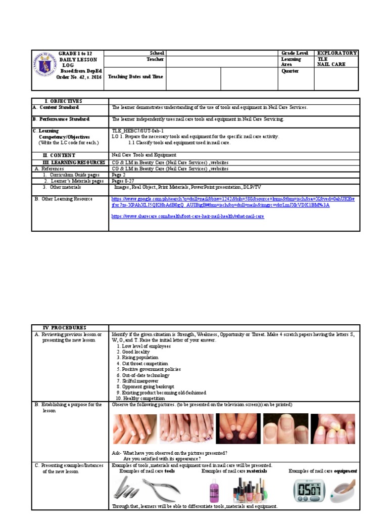 LO1 DLL Nailcare | PDF | Learning | Nail (Anatomy)