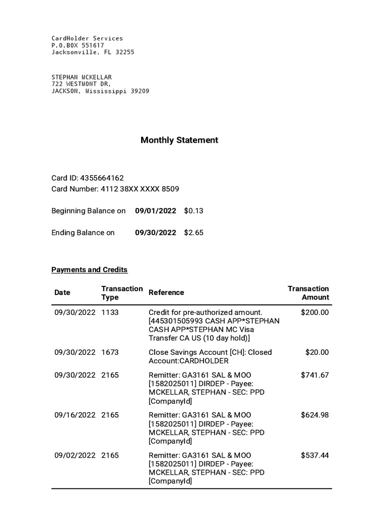 Card Monthly Summary 10072022023013 | PDF | Credit Card | Payments