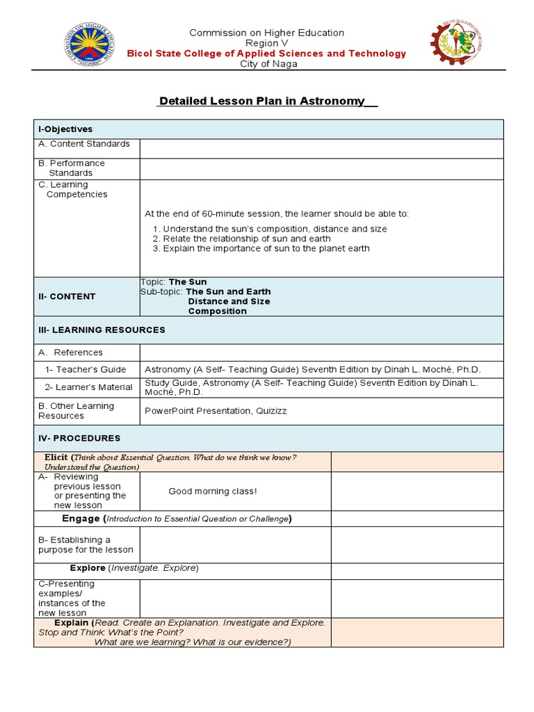 Lesson Plan Format 7es Science | PDF | Learning | Teachers