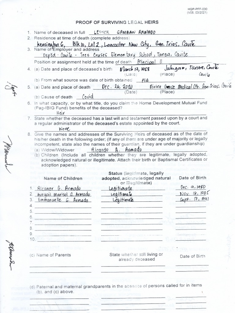 Proof of Surviving Legal Heirs Page 1 of 2 | PDF Proof of Surviving Legal Heirs Page 1 of 2 | PDF