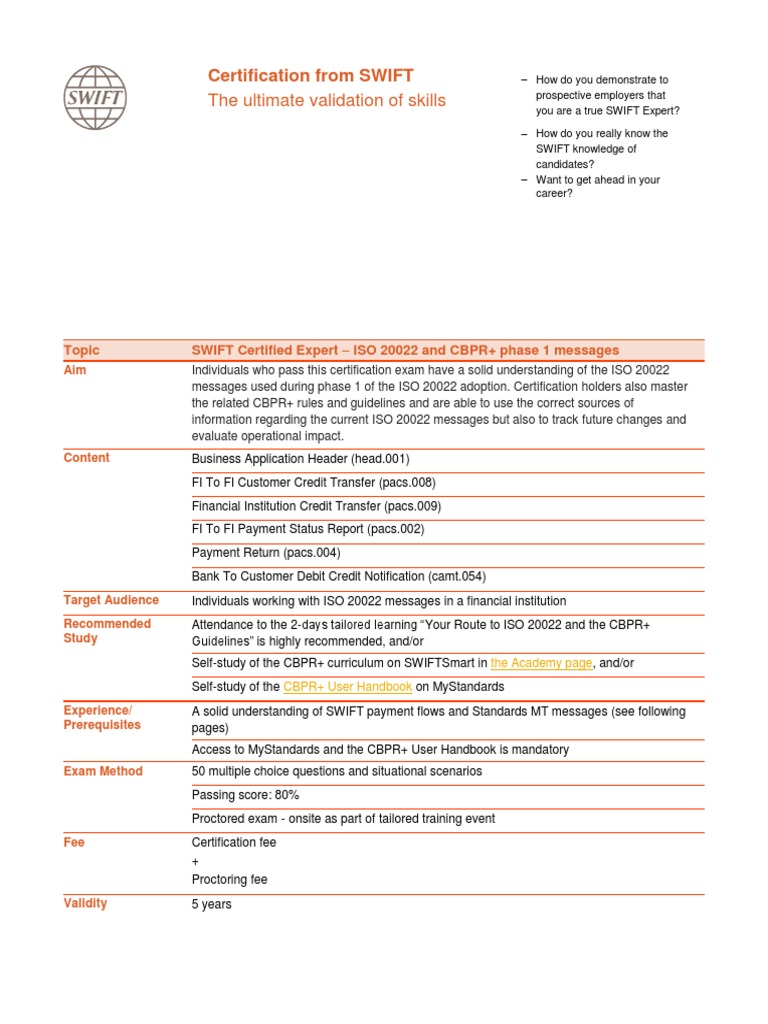 Swift - Certification - Summary - ISO - 20022 - and - CBPR+ - Phase - 1 - Messages - Nov - 2020 ...