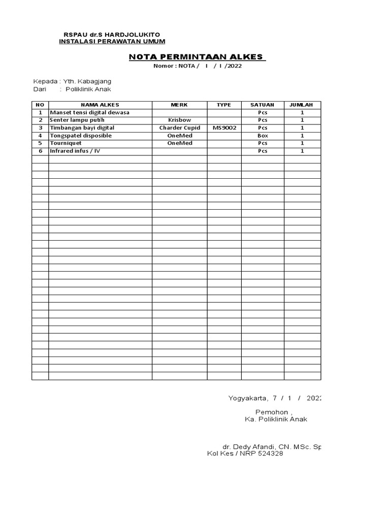Format Pengajuan Matum, Matkes, Alkes Poliklinik Anak Maret New | PDF