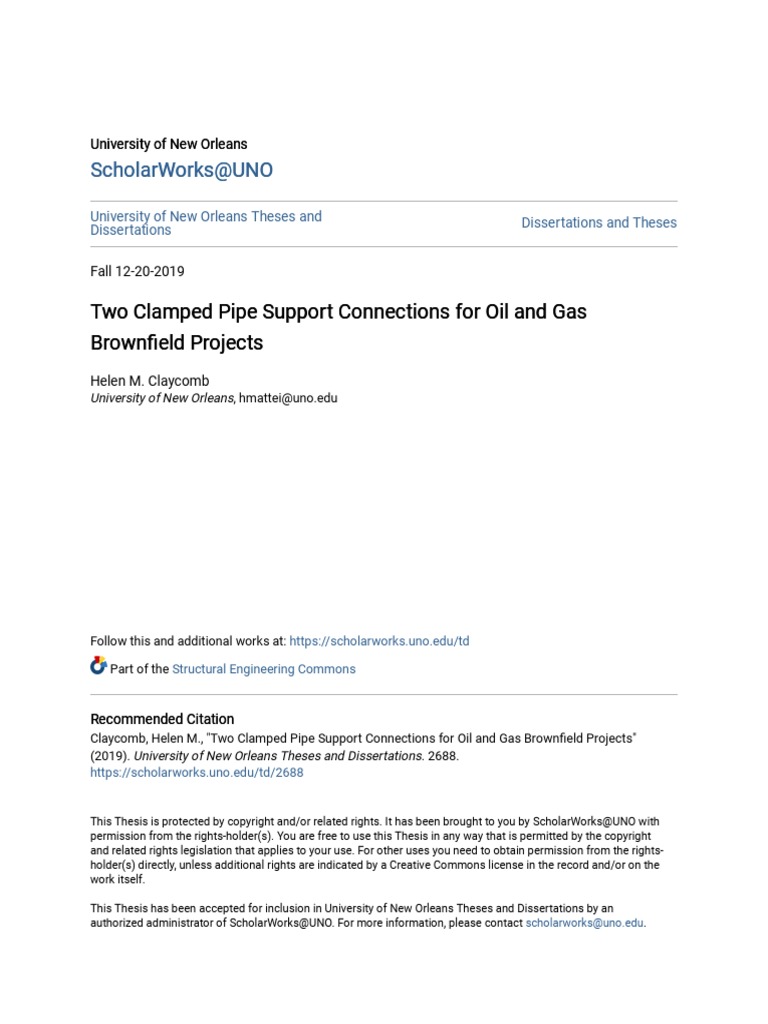Two Clamped Pipe Support Connections For Oil and Gas Brownfield P | PDF ...