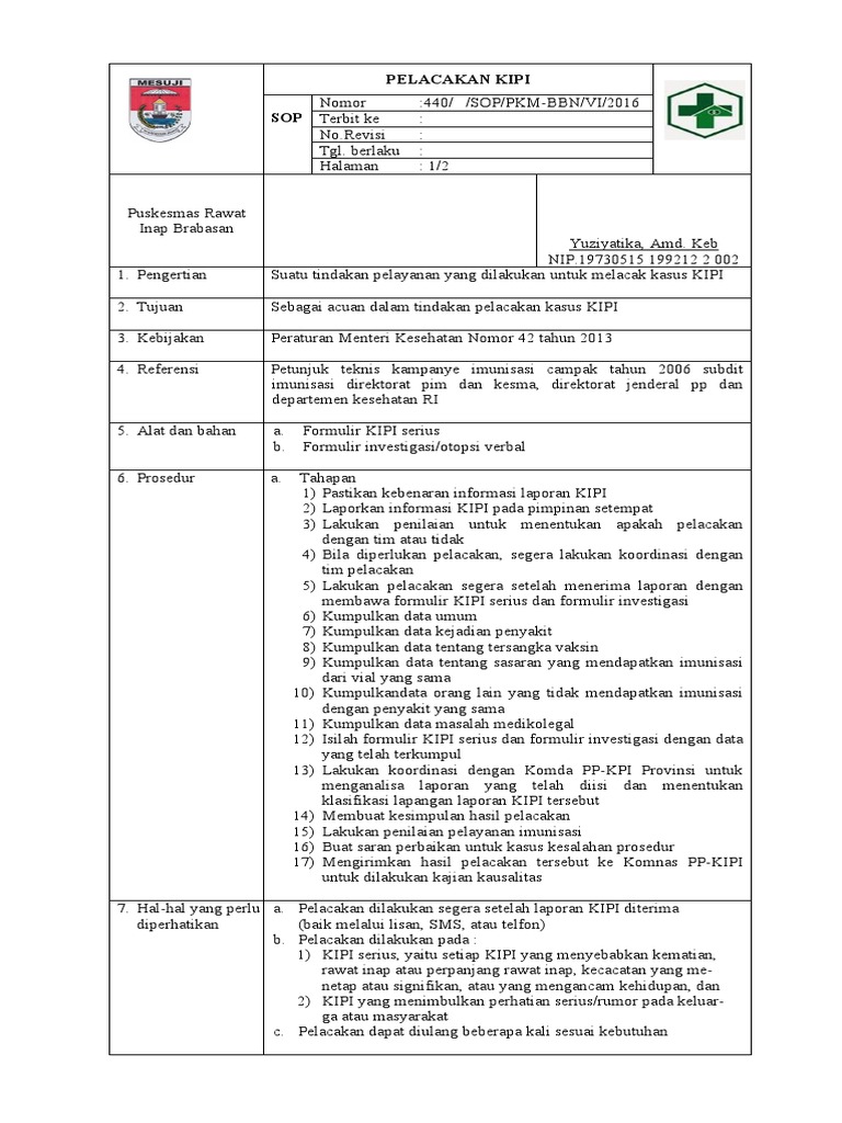 SOP Pelacakan KIPI | PDF