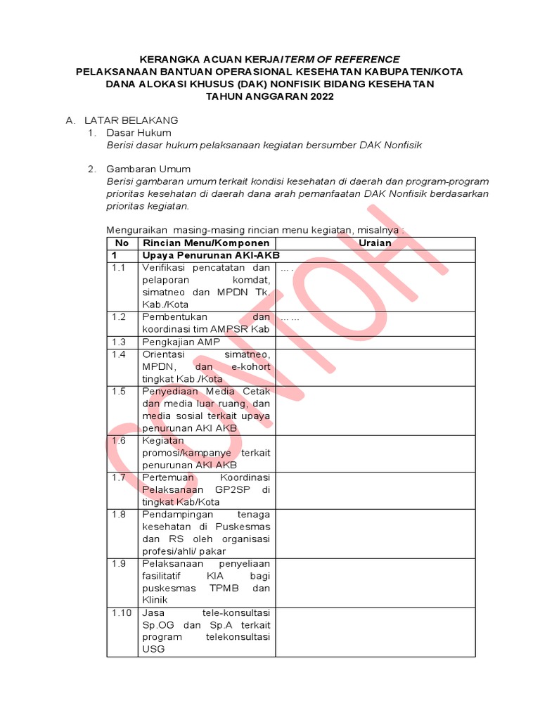 Format Tor Bok Kab 2022 | PDF | Kesehatan Holistik