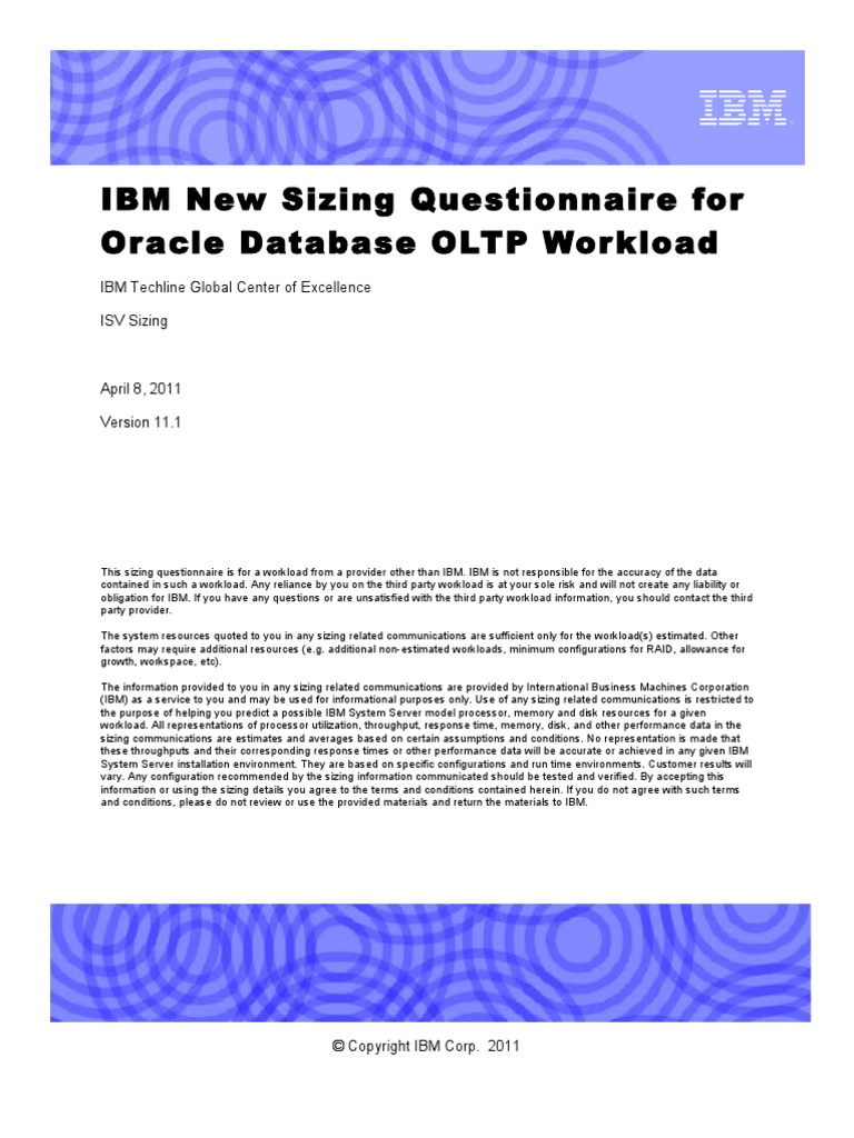 Oracle Db Oltp New Sizing Questionnaire 111 Pdf Oracle Database Databases 