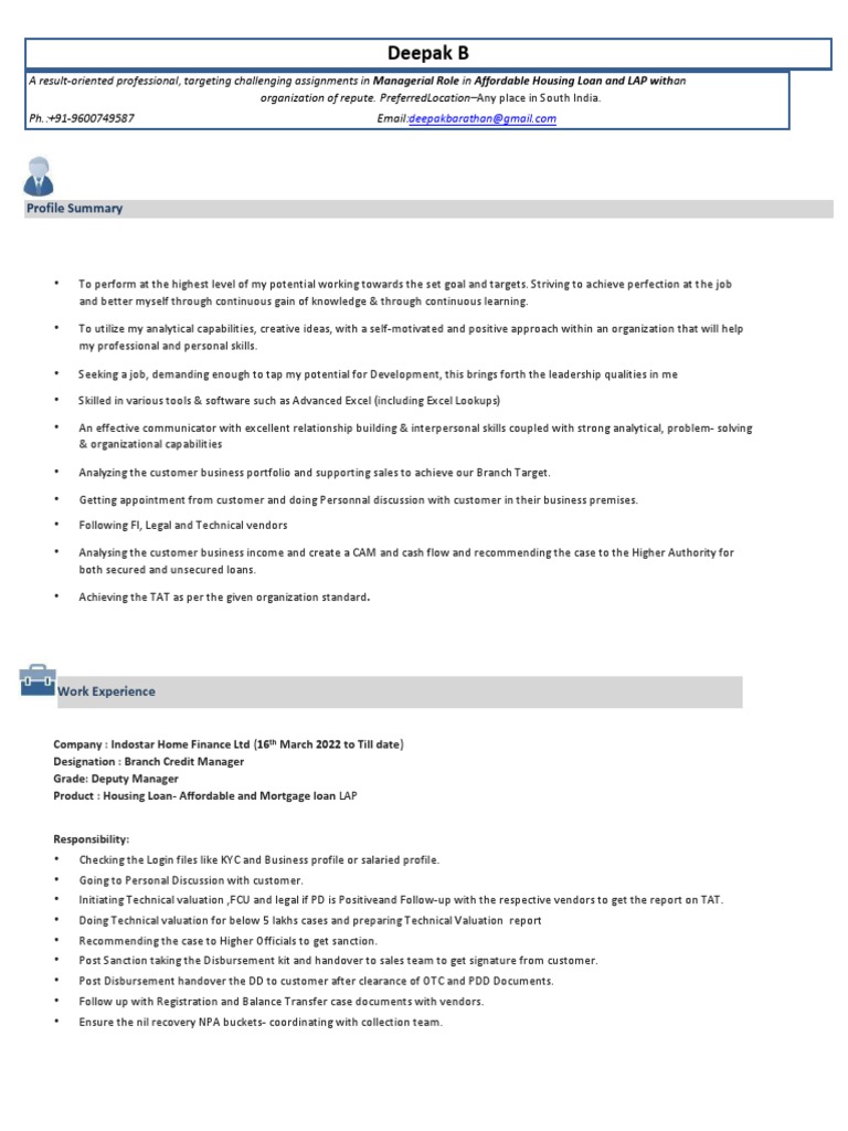 Deepak Resume New Updated 1 Download Free Pdf Loans Banks 