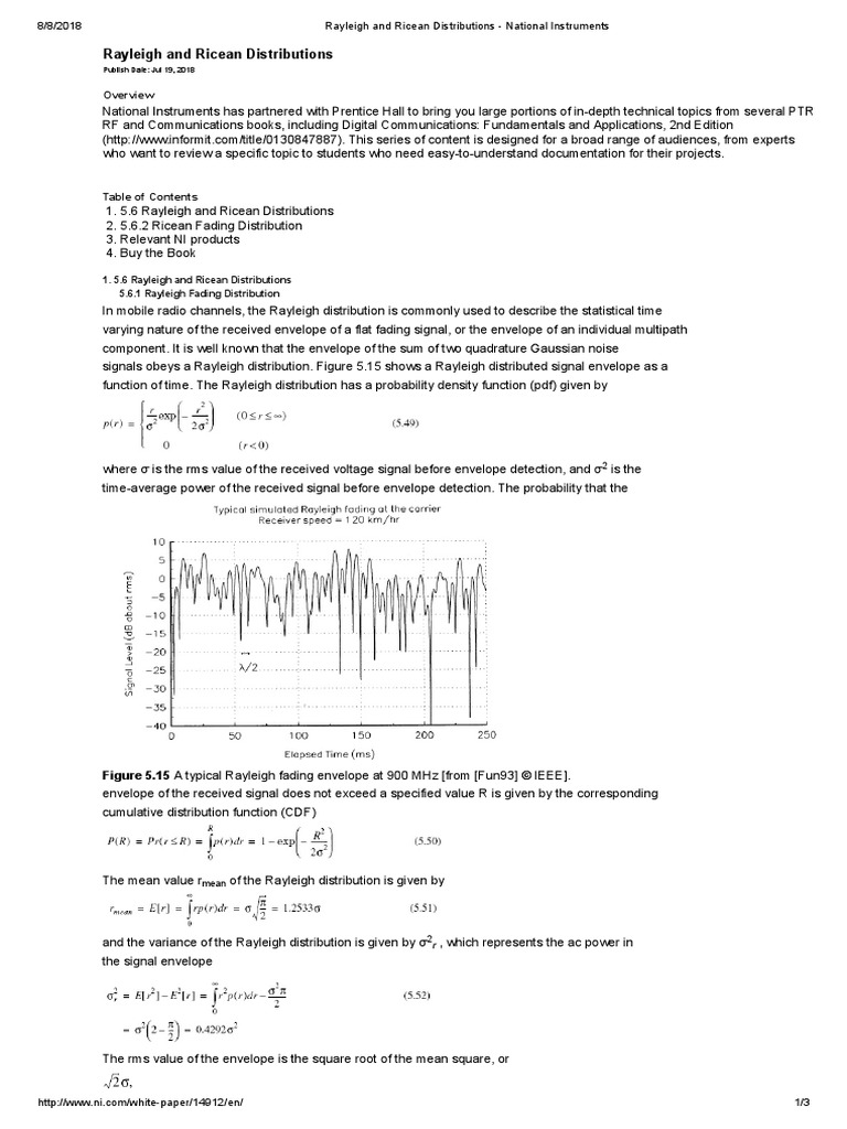 Rayleigh and Ricean Distributions - National Instruments | PDF | Normal Distribution ...