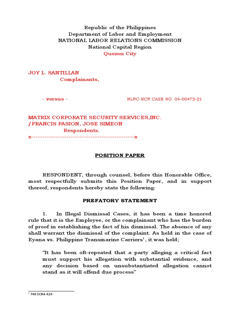 Position Paper - Roy Tanajura | PDF | Burden Of Proof (Law) | Evidence ...