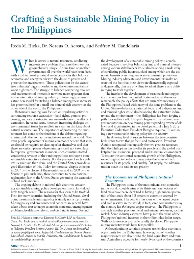 Hicks Sustainable Mining Article | PDF | Mining | Philippines