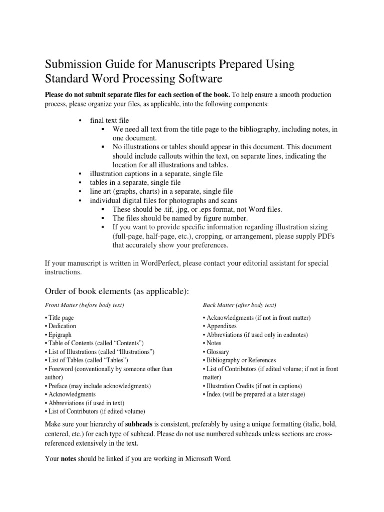 Submission Guide for Manuscripts Prepared Using Standard Word ...