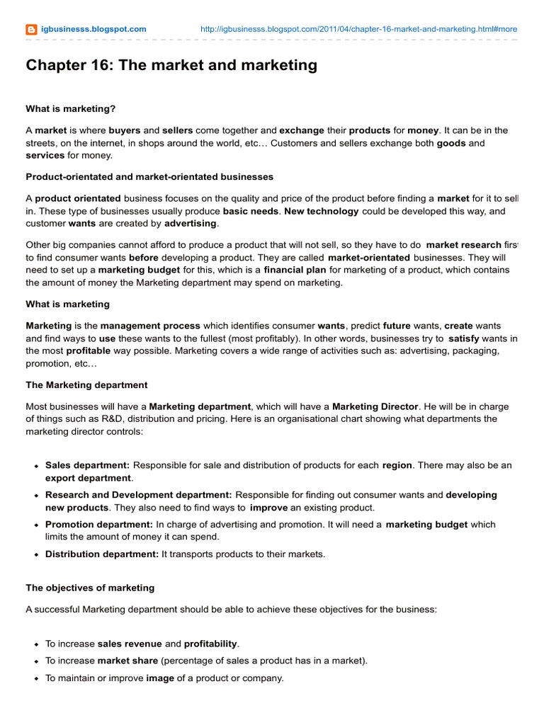 Market and marketing chapter overview | PDF | Marketing | Market ...