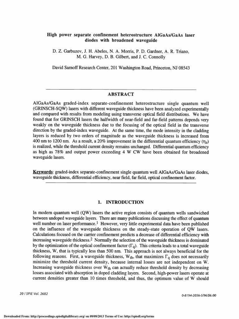 Garbuzov1996 - High Power Separate Confinement Heterostructure Algaas ...