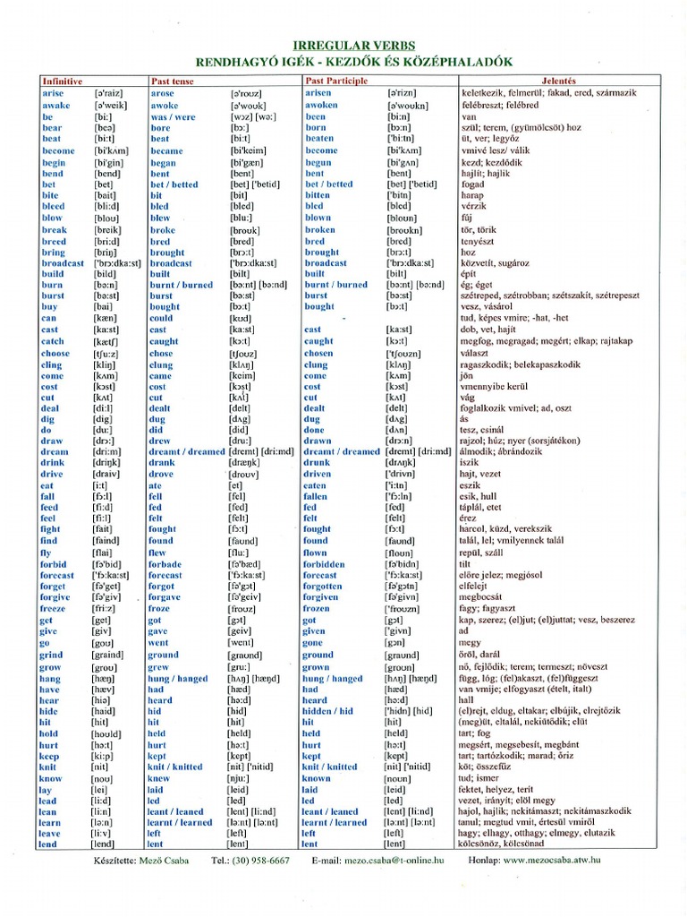 Angol Rendhagyó Igék | PDF