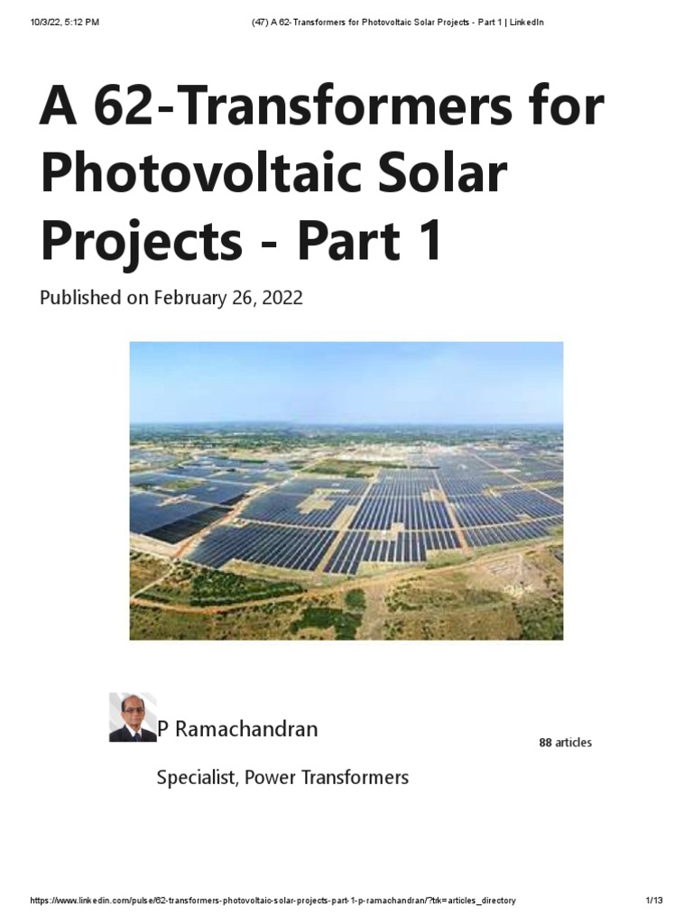 A 62-Transformers For Photovoltaic Solar Projects - Part 1 - LinkedIn ...
