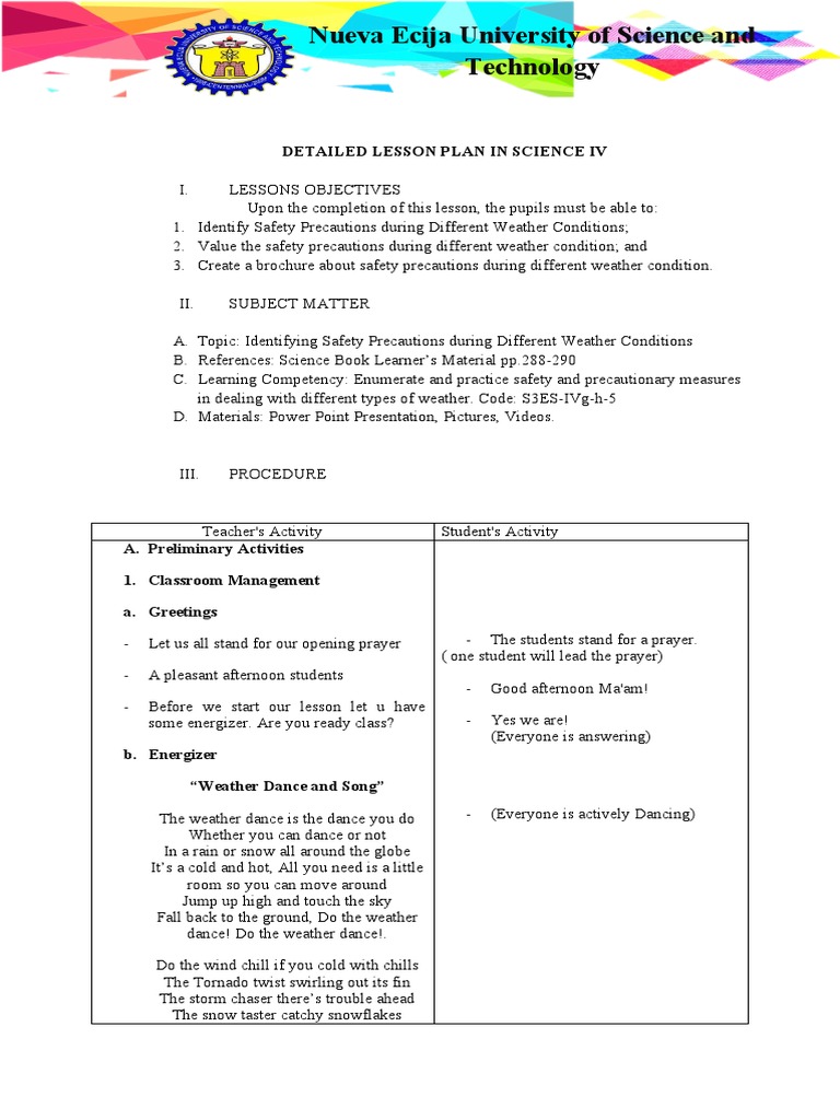 Weather Safety Precautions Lesson Plan | PDF | Language Arts & Discipline