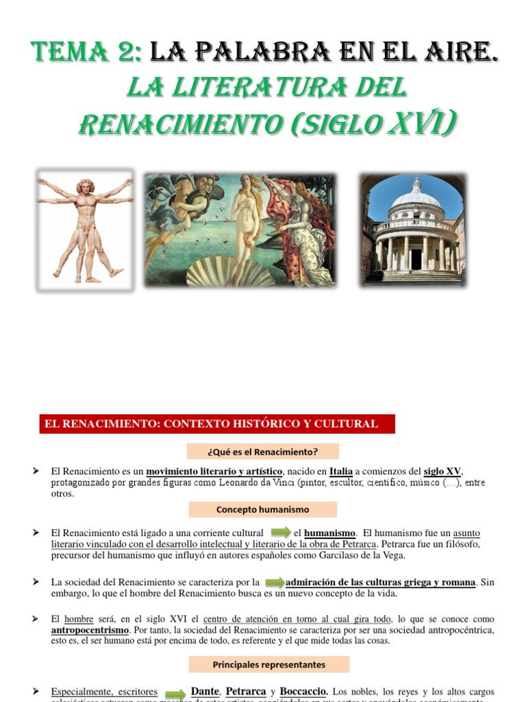 TEMA 2. La Literatura Del Renacimiento (Siglo XVI) | PDF | Renacimiento | Poesía