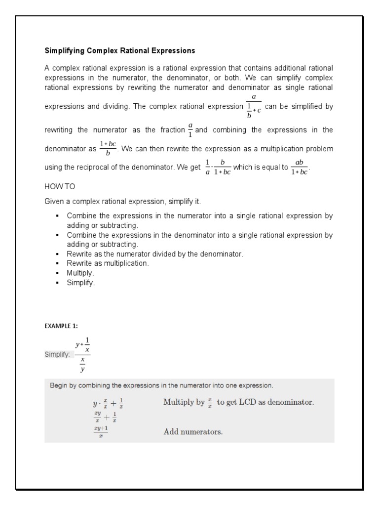 Simplifying Complex Rational Expressions | PDF | Division (Mathematics) | Rational Number