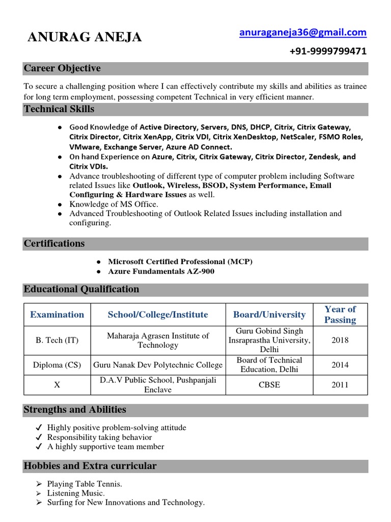 Anurag Updated Resume | PDF | Desktop Virtualization | Citrix Systems