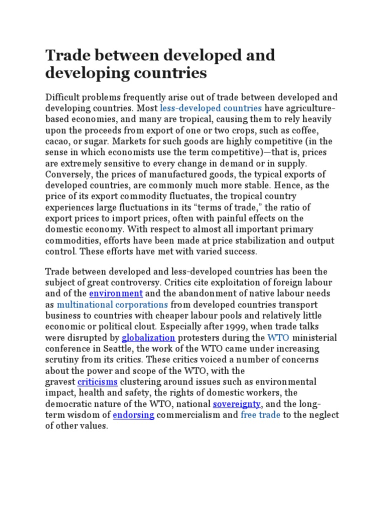 Trade Between Developed and Developing Countries | PDF | Trade ...