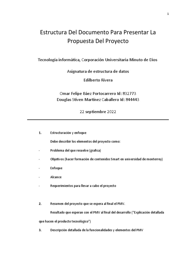 Estructura Del Documento para Presentar La Propuesta Del Proyecto 1 | PDF