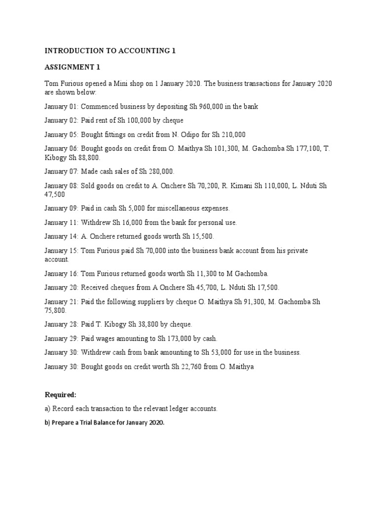 Assignment 1-Accounting | PDF | Finance & Money Management | Travel
