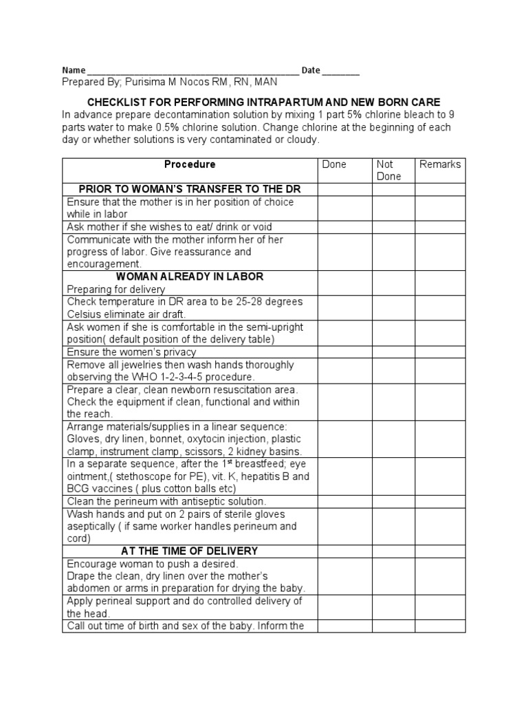 EINC Checklist | PDF | Clinical Medicine | Women's Health